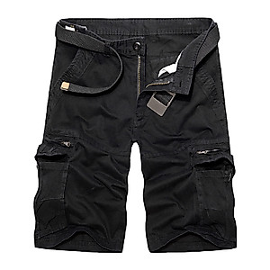 Men's Lightweight Casual Cargo Shorts Twill Zipper Pockets Outdoor Short Pants Cotton Military Army Short No Belt (Black,34)
