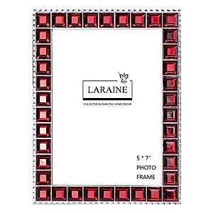 LARAINE Picture Photo Frame 5x7 Rhinestones Metal High Definition Glass Display Pictures for Tabletop Crystal Home Decorative Holiday Gift (Red, 5x7)