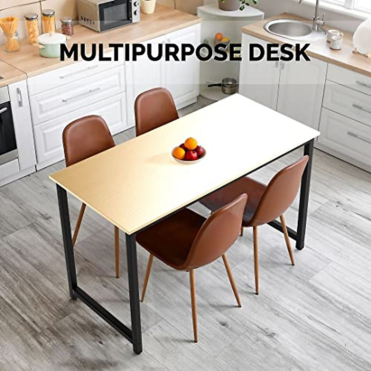 Halter Extra Long Computer Desk for Home Office, 47" Modern, PC, Laptop Office Desk, for Gaming, Studying, Working Sturdy Writing Table and Crafting Table, Easy Assembly, Walnut Desk, Black Frame