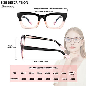 bullabulling Retro Square Reading Glasses For Women Men Fashion Oversized Frame Large lens 2.05inches (black/tortoise/blackpink, 1.5)