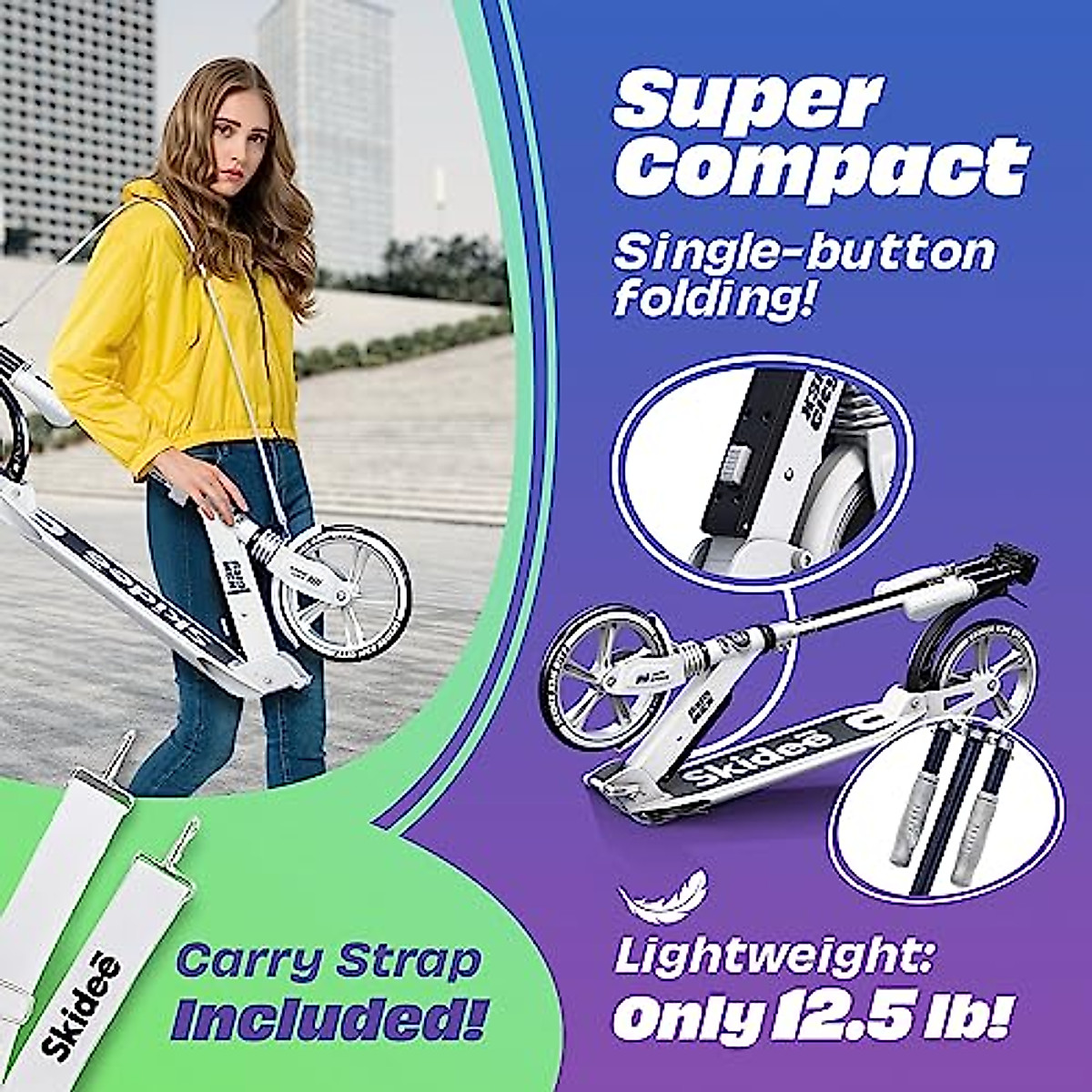 Scooter for Kids Ages 6-12 - Scooters for Teens 12 Years and Up - Adult Scooter with Anti-Shock Suspension - Scooter for Kids 8 Years and Up with 4 Adjustment Levels Handlebar Up to 41 Inches High