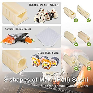 TantivyBo 16 In 1 Sushi Making Kit Deluxe Edition, Sushi Maker Set with Complete 8 Shapes Sushi Rice Mold & Temaki Roller, Easy Home DIY Sushi Tool for Beginners, Instruction Manuel Included