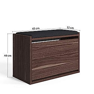 Ruumstore Tona Shoe Cabinet, 1 Flip Drawer Shoe Storage with Padded Seat Cushion (Victoria Walnut)