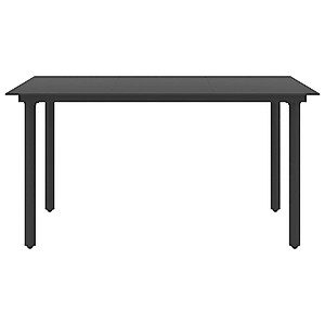 vidaXL Modern Patio Dining Table in Black - Outdoor Furniture with Powder-Coated Steel Frame and Glass Top - 59.1"x31.5"x29.1"