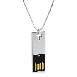 USB Flash Drive- Thumb Drive Memory Stick Pen Drive 32GB Necklace Metal Style Keychain Design (32gb, Silver)