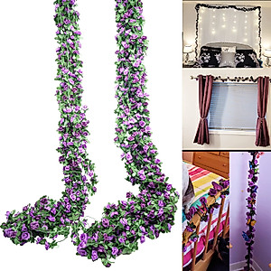 OceanWings Purple Floral Garland Fake Rose Vine, 5 Pack Artificial Floral Garlands Wall Hanging for Backdrop Decoration Wedding Home Garden Decor