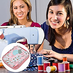 FAVOMOTO Empty Knitting Yarn Web Layer Crochet Tools Carrying Pockets Accessories Double-Layer Bags Hook Oxford Flower & Bag Various Pocket Hooks Travel Tote Pink Portable Case Cloth