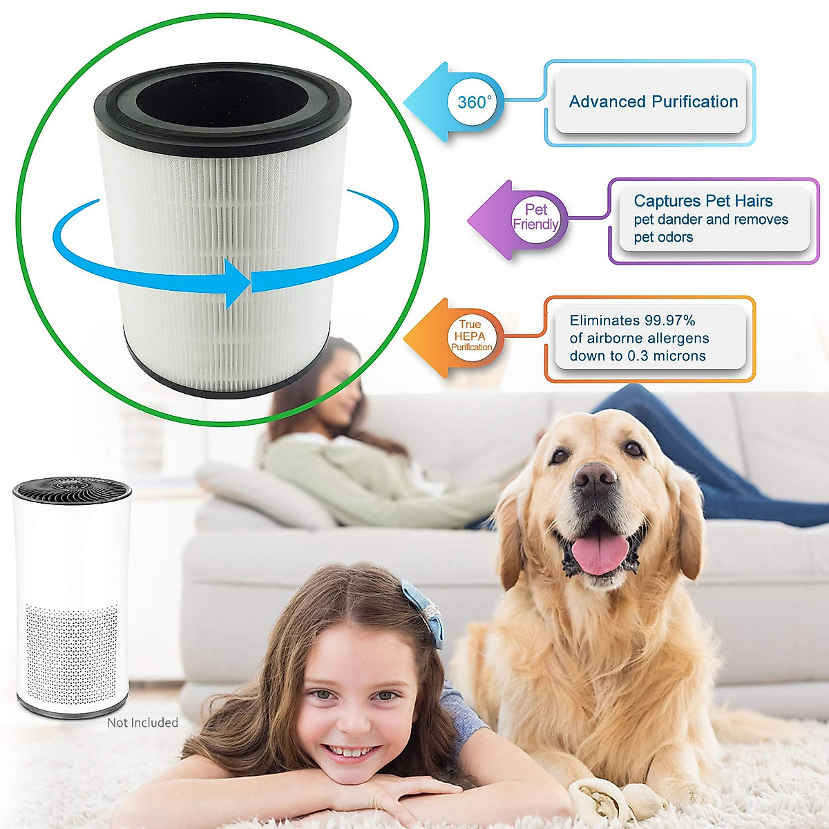 Flintar LV-H133 H13 True HEPA Replacement Filter, Compatible with LEVOIT LV-H133 MetaAir Tower Air Purifier, Made in TAIWAN, H13 Grade True HEPA, Part Number LV-H133-RF, 1-Pack