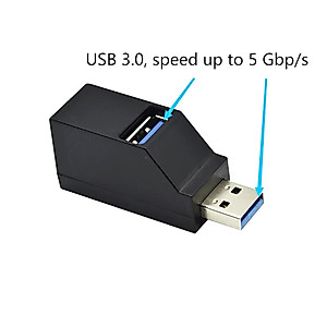 SHANFEILU USB Hub 90 Degree Splitter 3 Port USB 3.0 Adapter Portable Powered Data USB Hub High Speed Transfer for PC Laptop USB Flash Drives Black