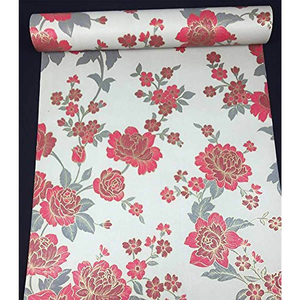 Moyishi Vintage Floral Flower Paper Peel & Stick Shelf Liner Dresser Drawer Sticker 17.7''x78.7'' (Red)