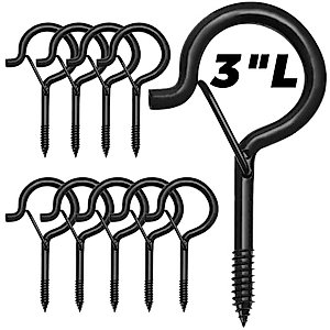 Ansxiy 10 PCS 3 inches Q-Hanger Hooks with Safety Buckle, Screw Hooks for Outdoor String Lights, Ceiling Hooks for Hanging Plants, Black