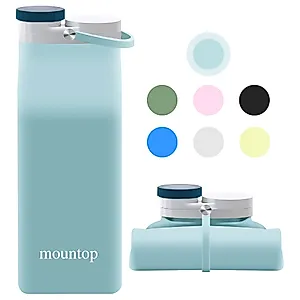 mountop Collapsible Water Bottle, Portable Food Grade Silicone Foldable Travel Reusable Leak Proof Water Bottles for Traveling Running Fitness BPA Free, 20oz, Blue