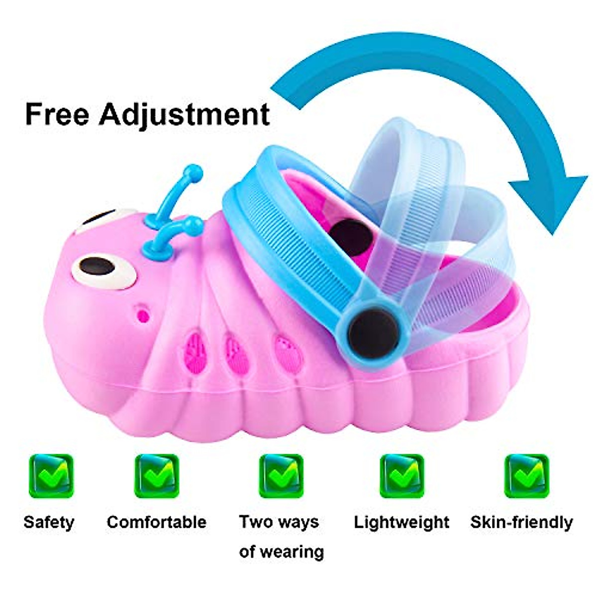 Baby Girls Boys Sandals Kid's Cute Lightweight Shoes Summer Premium Cartoon Sandals Children Caterpillar Non-Slip Beach Water Clogs Shoes Garden Slipper(Pink,7) S24