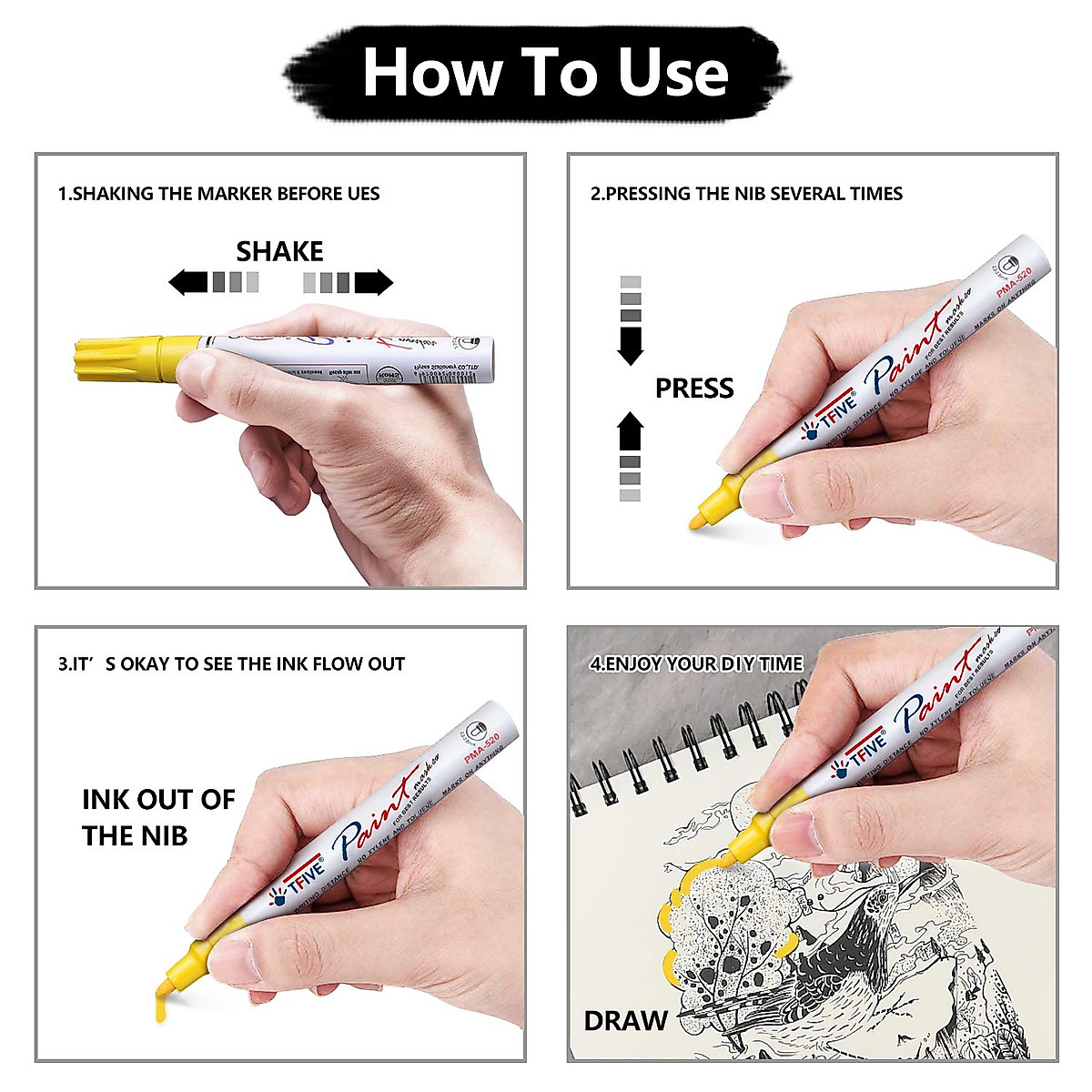 Paint Pens Paint Markers Never Fade Quick Dry and Permanent, 12 Color Oil-Based Waterproof Paint Marker Pen Set for Rock Painting, Ceramic, Wood, Fabric, Plastic, Canvas, Glass, Mugs, DIY - TF001