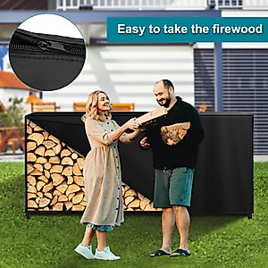 DUDSOEHO 4FT Firewood Rack Cover Waterproof, Fire Wood Storage Holder Covers Heavy Duty Oxford Fabric Firewood Log Hoop Cover Outdoor Indoor with Zipper, Black