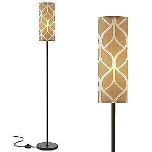 RZNTJHUINA Boho Standing Lamps Abstract Geometric Pattern Stripes A Beige White Minimalist Floor Lamp Metal Pole Lamp with Linen Lampshade for Bedroom Living Room Office Nursery Reading Foot Switch