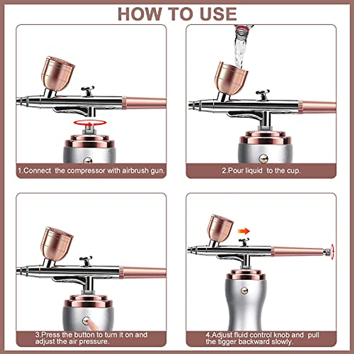 LOKEISNA Airbrush Kit, Cordless Airbrush Compressor, 36PSI Rechargeable Airbrush Gun, Airbrush Makeup with 0.3mm Nozzle and Cleaning Brush Set for Nail Art, Cake Airbrush Decorating Kit, Art Painting