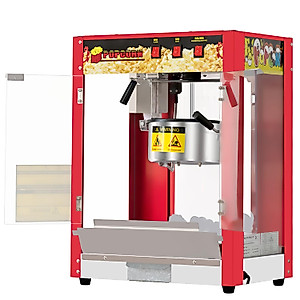 110V US Commercial Popcorn Machine, 8oz Popcorn Maker with Stainless-Steel Kettle,1400 W Countertop Popcorn Maker ，Movie Theater Popper with 3-Switch Control Steel Frame Acrylic Doors, Red