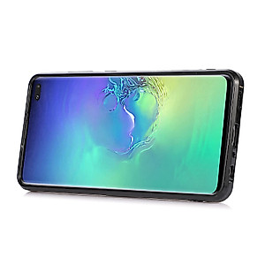 Furiet Compatible with Samsung Galaxy S10 Plus Wallet Cover with Crossbody Strap and Leather Card Holder Clasp Stand Flip Purse Shockproof Phone Cover for S10+ S10plus 10S Edge S 10 10plus Black