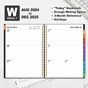 SUNEE 17 Month Academic Planner 2024-2025 Weekly and Monthly - from August 2024 - December 2025, 8.5"x11" School Year Daily Planner with Monthly Tab, Flexible Cover, Note Page, Pocket, Bookmark,Black