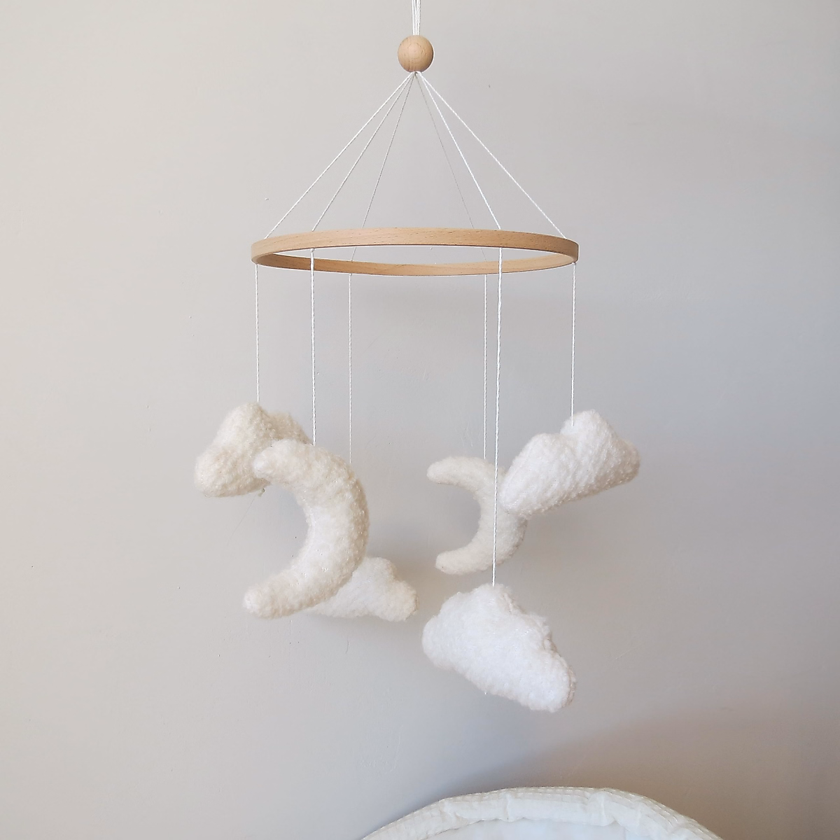 Cloud Crib Mobile Cloud Baby Mobile for Crib Neutral Boho Moon and Clouds Mobile Neutral Nursery Décor Boucle Mobile