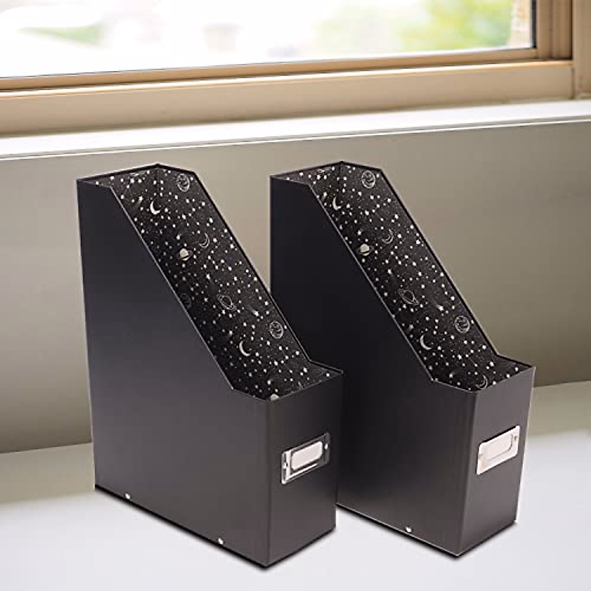 Snap-N-Store Storage Box - Pack of 2 Magazine File Boxes for Organizing, 12.25 x 3.88 x 9.75 Inch Storage Boxes w/Lids for Documents, Paper and Organizing, Back to School Supplies for Students, Black