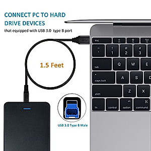 Besgoods USB 3.0 Cable A-Male to B-Male [1.5ft/50cm] Short Cable Braided Cord- 2Pack, Black