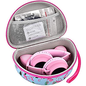 Headphone Case for Riwbox CT-7 Pink/for Jack CT-7S Cat Green 3.5mm/ for iClever IC-HS01/ for Mpow BH297B Wired/for Picun Bluetooth Wireless Over-Ear Headphones Headset for Kids-Box Only