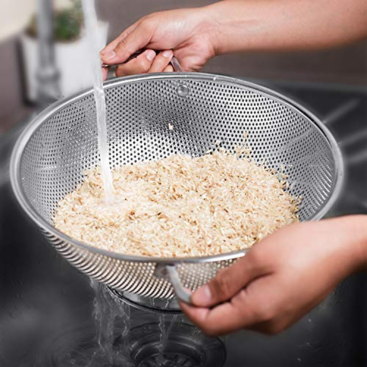 LiveFresh Stainless Steel Micro-Perforated 5-Quart Colander - Professional Strainer with Heavy Duty Handles and Self-draining Solid Ring Base - Dishwasher Safe