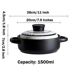 MYYINGBIN 1.5Liter Moroccan Tagine Pot Clay High Temperature Resistance Anti-Scalding Handle Slow Cooker Smooth Glazed Surface, A