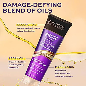 John Frieda Frizz Ease Replenish & Repair Conditioner, Repairs Damage and Dryness for Shiny, Frizz-Protected Styles, Infused with Argan, Moringa, and Coconut Oil for Nourished, Smooth Hair, 8,45 Oz
