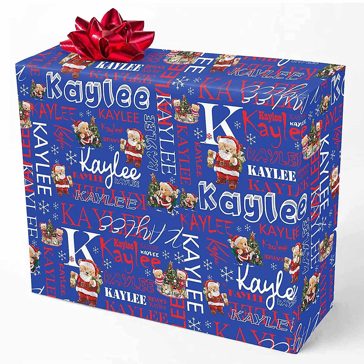 Artsadd Custom Christmas Gifts Wrapping Paper for Kids, Customized Santa Claus Navy Blue Wrapping Paper Roll Personalized Name Wrapping Paper for Christmas Daughter Son