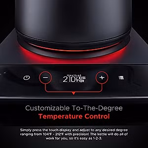 SAKI Luna Electric Kettle Temperature Control with 7 Presets, 60min Temperature Hold 1.75L Electric Tea Kettle, 304 Stainless Steel Kettle, Auto-Off & Boil-Dry Protection, BPA Free, Matte Black