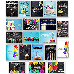 Happy Birthday Cards with Envelopes and Stickers – 20 Unique Designs Greeting Notes, 4x6 Inches when Folded, Thick Cardstock, Matte Finished in a Sturdy Box