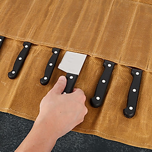 BRUJANE Knife Roll Bag with Cotton Rope | Waxed Canvas Knife Bag for Chefs & Culinary Enthusiasts | Folding Design | 8 Pockets, Holds 7.87-inch Knives (17”L x 21.5”W)