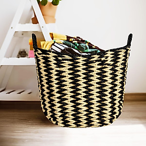 Household Essentials Zigzag Woven Paper Rope Basket, Black and Natural