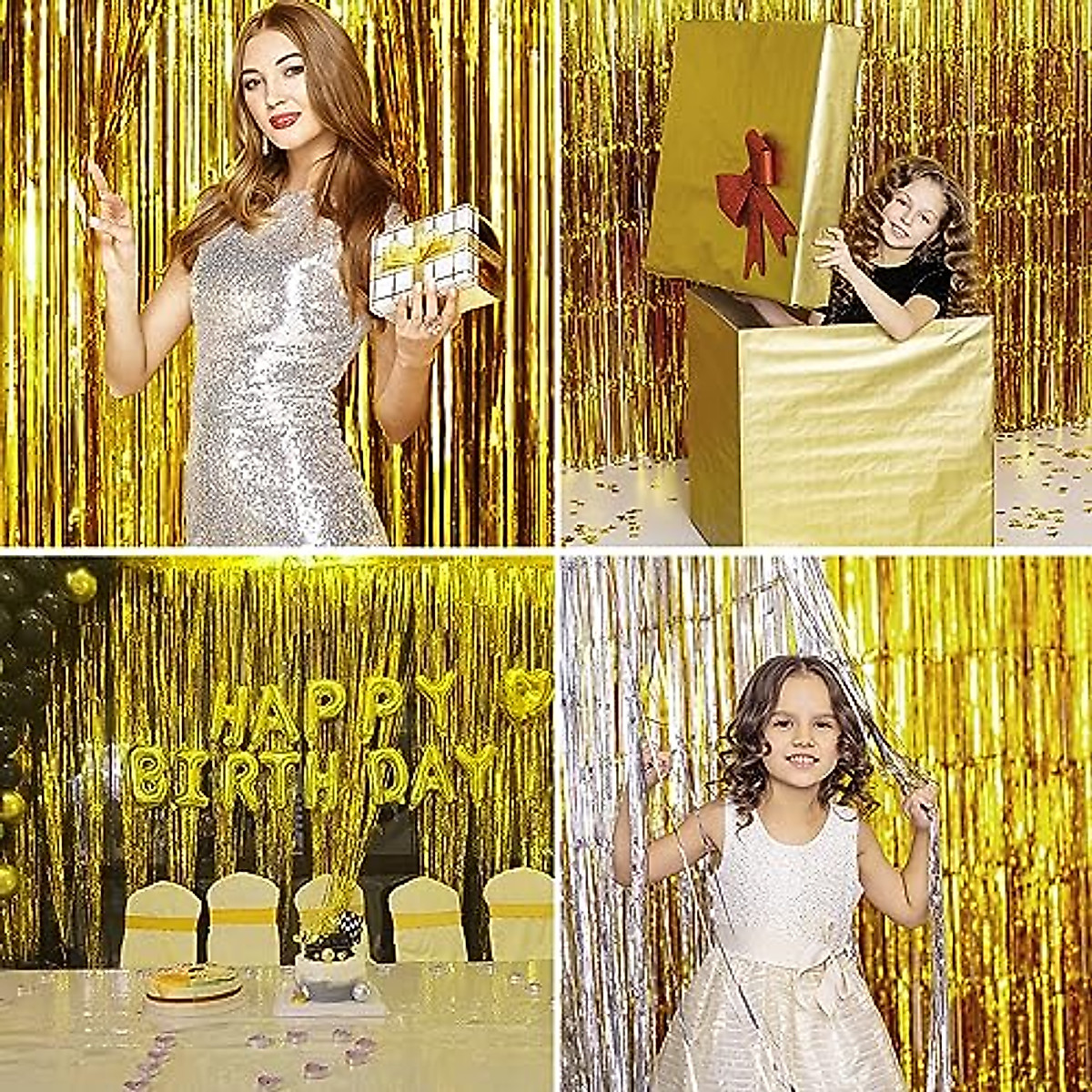Gold Foil Fringe Curtains Tinsel Backdrop Birthday Decorations, 3.28 * 8.2ft, Photo Booth Props Gold Sparkle Party Suppliers for Engagement, Bachelorette Party, Christmas, New Year