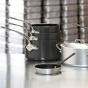 Mauviel M'Stone 3 Hard Anodized Nonstick Sauce Pan With Glass Lid, And Cast Stainless Steel Handles, 3.6-qt, Made In France