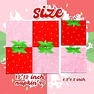 Strawberry Birthday Decorations,40pcs Strawberry Party Napkins Pink and Red Berry Sweet One Napkins for Strawberry Party Berry Sweet Baby Shower Party Supplies