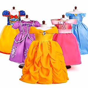18-Inch Doll Clothes Princess Dress 5 Pc Pincess Dress Set Includes Cinderella, Belle, Snow White, Rapunzel and Aurora Fits 18" Dolls