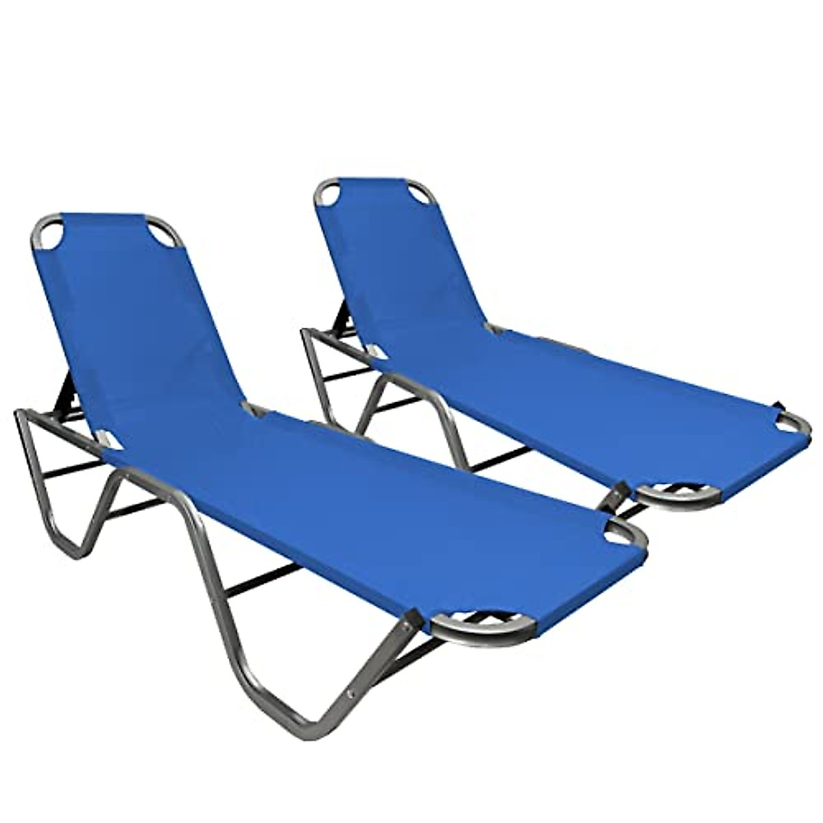 EasyGo Product Chaise Lounger – Aluminum Sun Lounge Chair – Adjustable Outdoor Patio Beach Porch Swing Pool-Five-Position Recliner-Lightweight All Weather, Blue 2 Pack