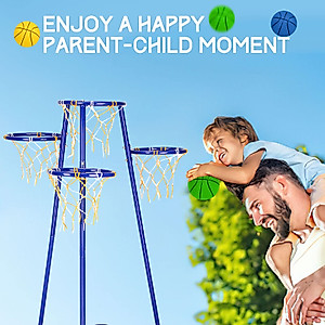 Desllrainy Kids Basketball Hoop Portable Basketball Stand with 4 Hoops at Varying Heights and 3 Balls Toy Set for Age 3 Years and Up for Toddlers Indoor and Outdoor Sport Games