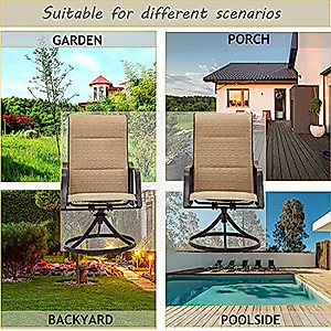 LOKATSE HOME 2-Piece Patio Outdoor Textilene Fabric Steel Swivel Dining Chair Set with 2 Single Rocking Chairs -Beige