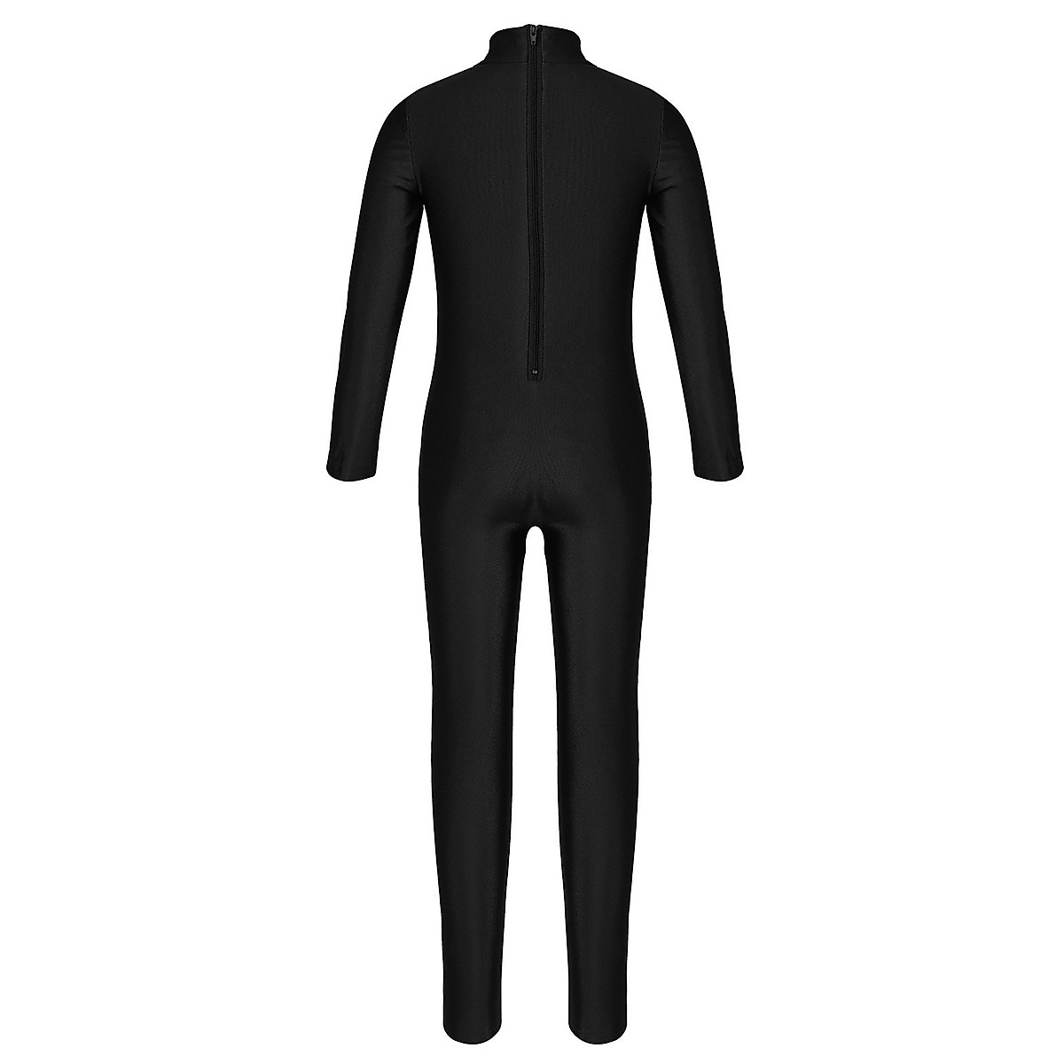 QinCiao Children's Girls Spandex Gymnastics Full Length Bodysuit Jumpsuit Long Sleeve Catsuit Unitard Dance wear Leotard Black 11-12
