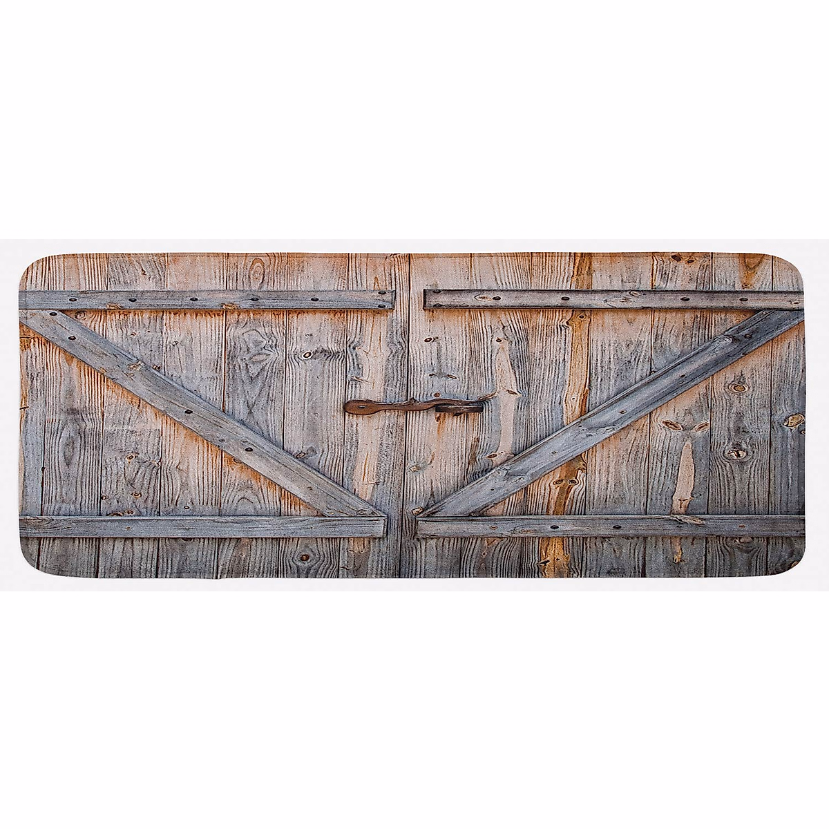 Ambesonne Rustic Kitchen Mat, Old Wooden Garage Door American Native Country Farm Style Artwork Image, Plush Decorative Kitchen Mat with Non Slip Backing, 47" X 19", Pale Brown and Grey