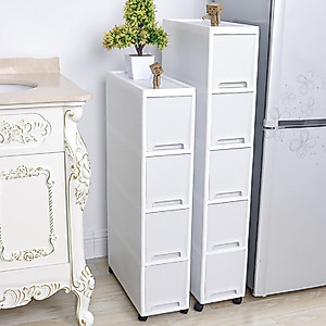 7in Narrow Slim Rolling Storage Cart, 4 Tier Kitchen Small Bathroom Storage Cabinet Beside Fridge Small Plastic Rolling Shelf with Drawers