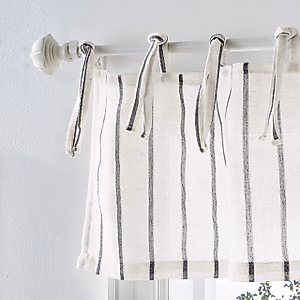 Martha Stewart Laguna Stripe Semi-Sheer Tie Tab Window Curtain Valance and Tiers Set, Grey