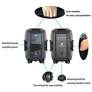 PRORECK Party 12 Portable 12-Inch Woofer 2-Way Powered PA Speaker System Combo Set with Bluetooth/USB/SD Card Reader/FM Radio/Remote Control/Speaker Stand