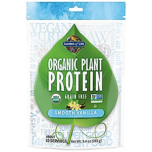 Garden of Life Organic Plant Based Protein Powder - Smooth Vanilla, Vegan, Grain Free and Gluten Free Shake for Women and Men - 10 Servings, 15g of Complete Protein, Probiotics & Enzymes, 0g Sugar