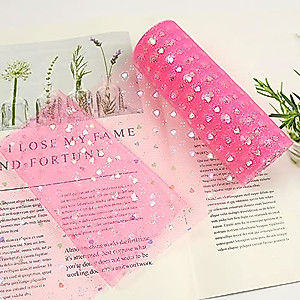 Yuanchuan Magic Heart Glitter Tulle Rolls 6 inch x 10 Yards (30 feet) for Table Runner Chair Sash Bow Pet Tutu Skirt Sewing Crafting Fabric Wedding Unicorn Halloween Party Gift Ribbon (Deep Pink)